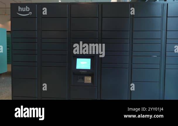JERSEY CITY, USA - DECEMBER 2, 2024: The modern Amazon Hub locker ...