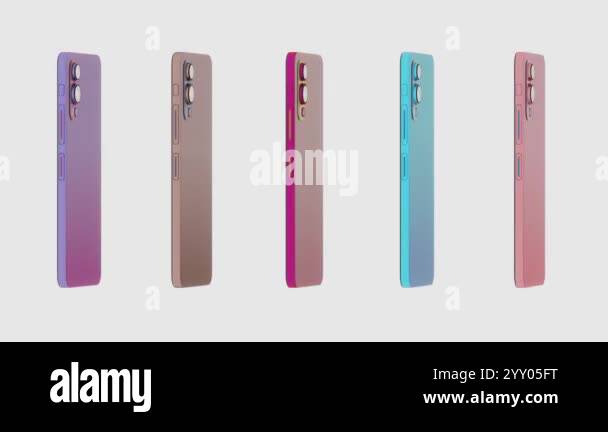 A seamless loop video of five rotating smartphones featuring creative ...