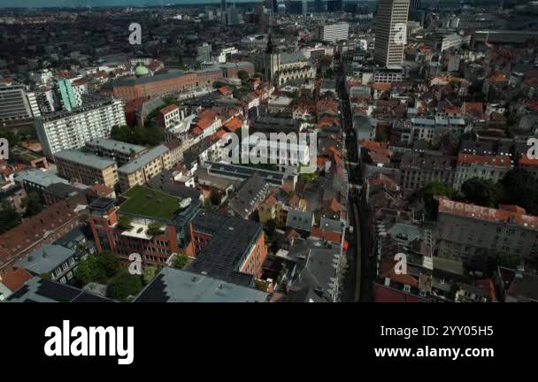 Drone Aerial Shot of Brussels City Centre with main Landmarks ...