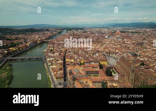 Drone aerial view shot of Florence skyline, Cathedral of Saint Mary of ...