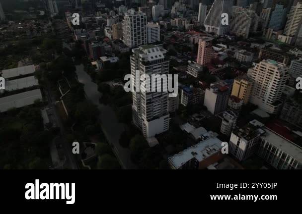Aerial view of Bangkok business district, downtown of BKK, Thailand ...