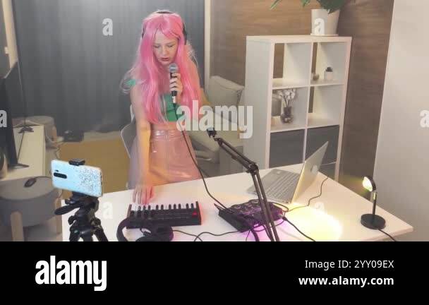Beautiful young singer and modern musician broadcast from her home ...