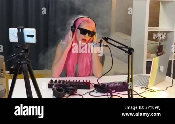Beautiful young singer and modern musician broadcast from her home ...