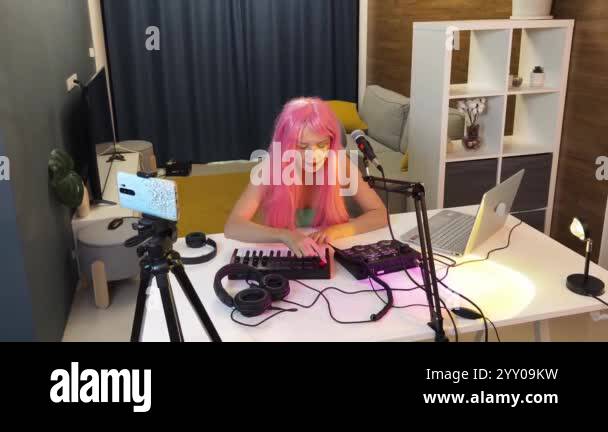 Beautiful young singer and modern musician broadcast from her home ...