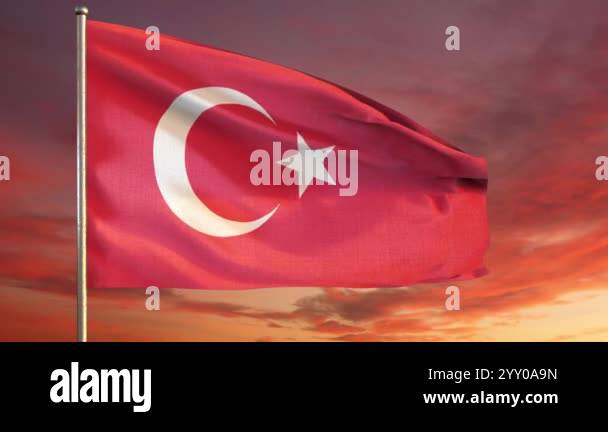 Turkey Flag. Waving Fabric Satin Texture Flag of Turkey Stock Video ...