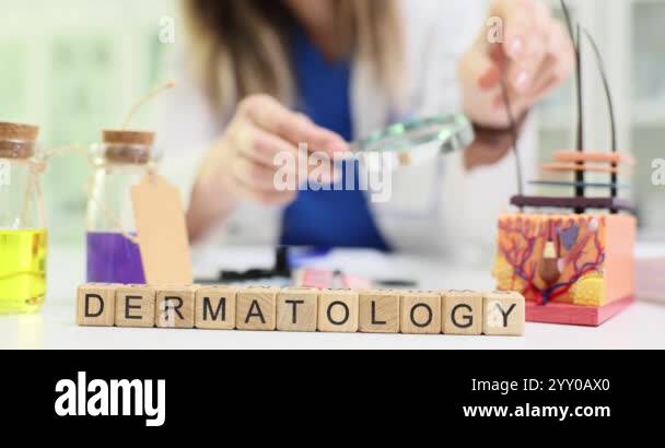 A dermatologist studies skin samples using advanced tools in a lab ...