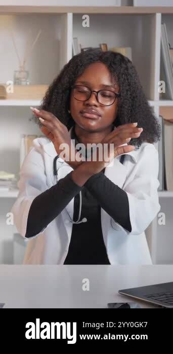 Vertical video. Doctor rejection. Refusing warning. Healthcare medical ...