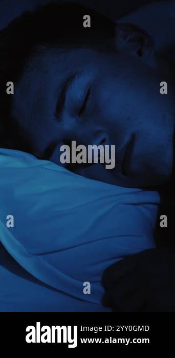 Vertical video. Nightmare fear. Sleep disorder. Disturbed scared ...