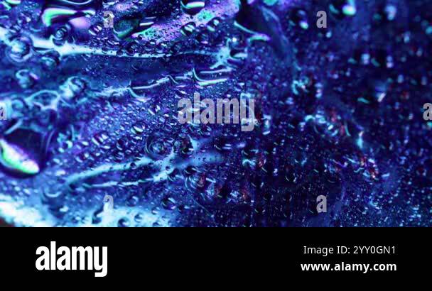 Surface condensation. Moisture metal. Colorful illuminated shiny area ...