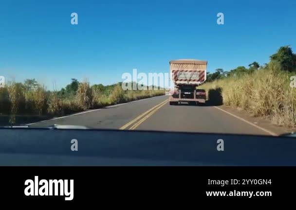 Brazil - May 29, 2024: car overtaking a truck on a Brazilian road Stock ...