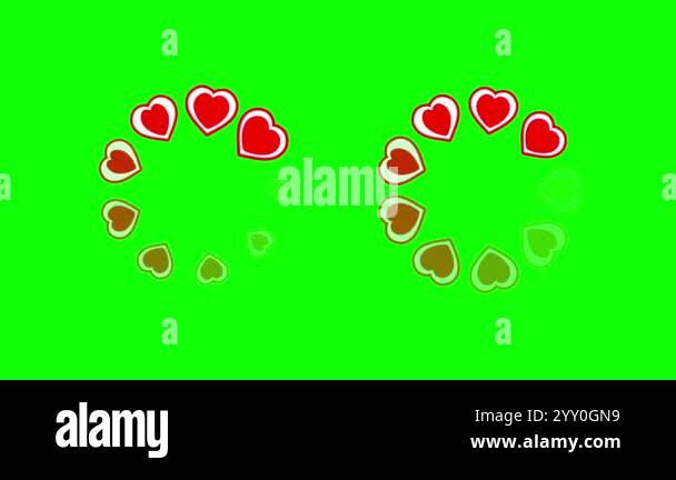 Circular buffering with red heart shapes on green screen background ...