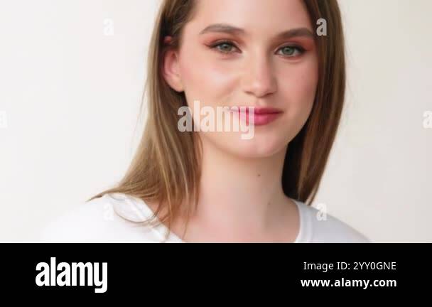 Happy teenager portrait. Feminine tenderness. Joyful unconfident girl ...