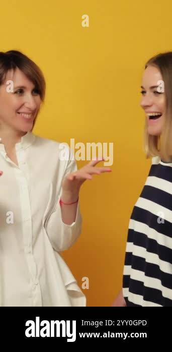 Vertical video. Women conversation. Casual communication. Three ...