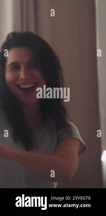 Vertical video. Millennial lifestyle. Carefree woman. Weekend joy ...