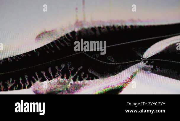 Display crack. Grunge streams. Wavy spreading black liquid on light ...