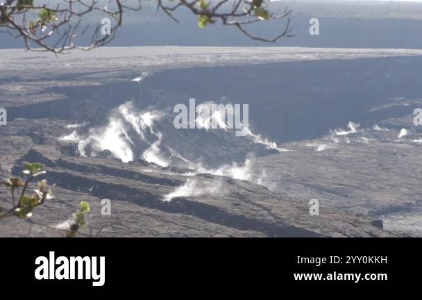 Wide shot of Kilauea Volcano crater seen from the lookout point, Big ...