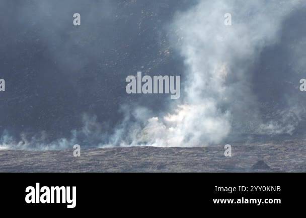Close up of steam rising from the crater of Klauea volcano few days ...