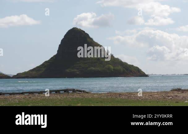 Steady, close up footage of Rabbit Island viewed from Kualoa Regional ...