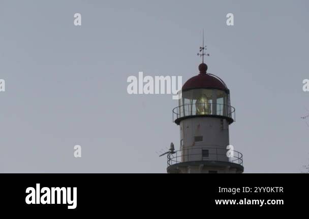 Close up footage of the top part of the Diamond Head Lighthouse, Oahu ...