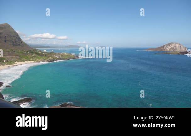 Steady footage of the view from Makapu'u Lookout Point in Oahu, Hawaii ...
