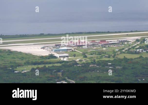 Aerial view of the Saipan International Airport and runway, footage ...