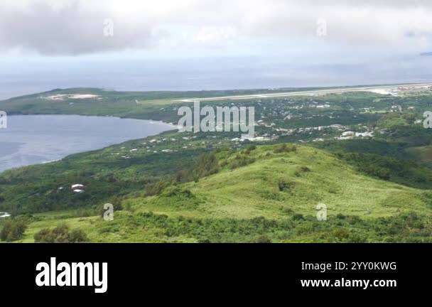 Aerial view of Saipan southern coast, with the Saipan International ...