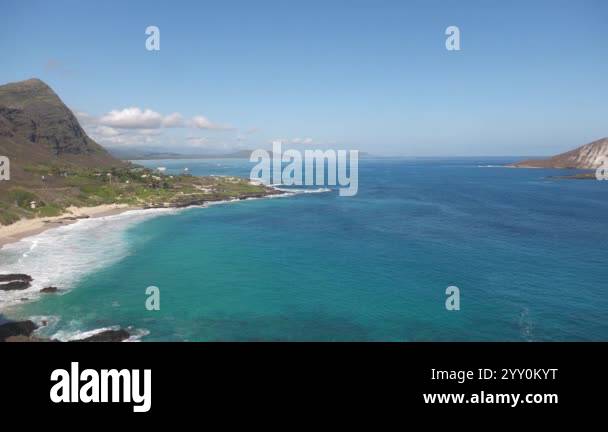 Wide Panning footage of Makapu'u Beach Park form the lookout point in ...