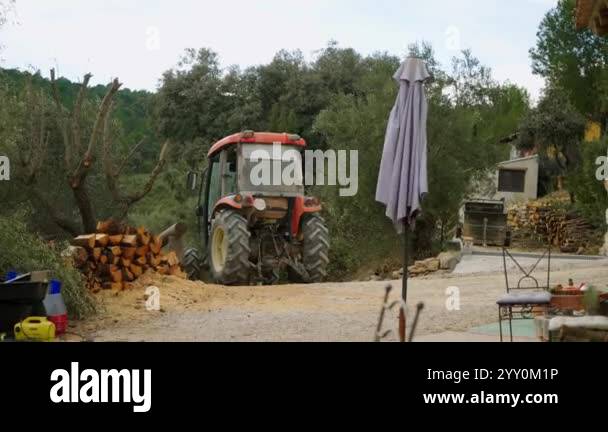 Spanish countryside landscape with parked tractor and house. Property ...