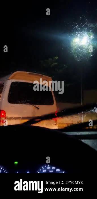 heavy rain view from inside the car. night rain Stock Video Footage - Alamy
