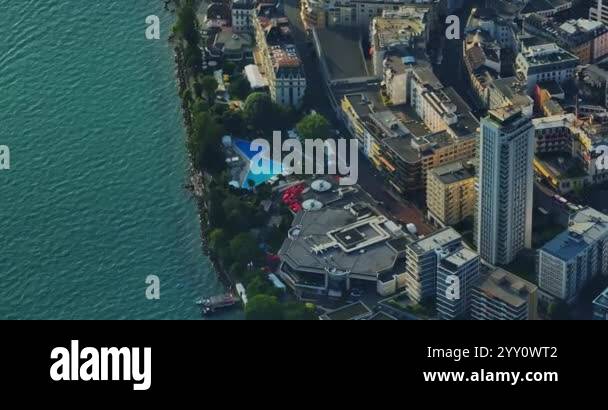 Aerial view of beautiful swiss mountains in summer. Drone view of green ...