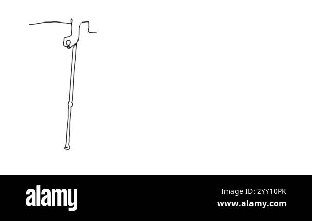 Animated person with prosthetic leg, artificial foot, limb use crutches ...