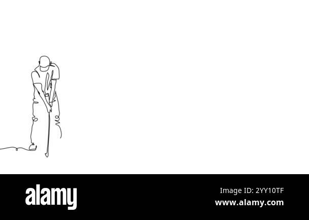 Golfer making swing motion on golf course, animated illustration. One ...