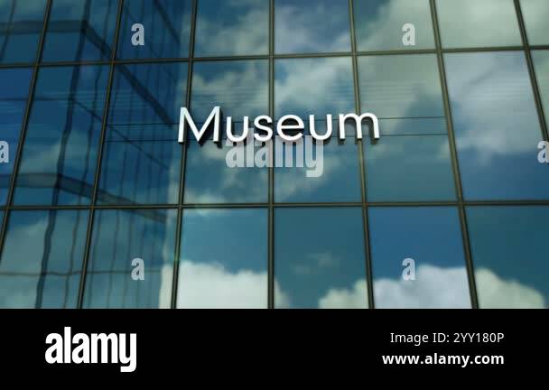 Museum glass building concept. Art gallery symbol on front facade 3d ...