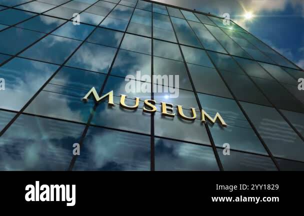 Museum glass building looping time lapse concept. Art gallery symbol on ...