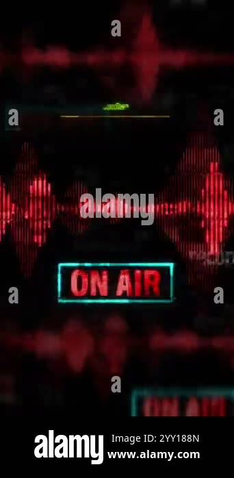 Vertical video: On air studio live record with audio spectrum symbol ...