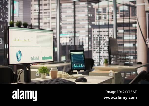 Empty business office with cubicles used in organizational activity ...