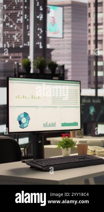 Vertical Video Empty corporate workspace equipped with advanced tools ...