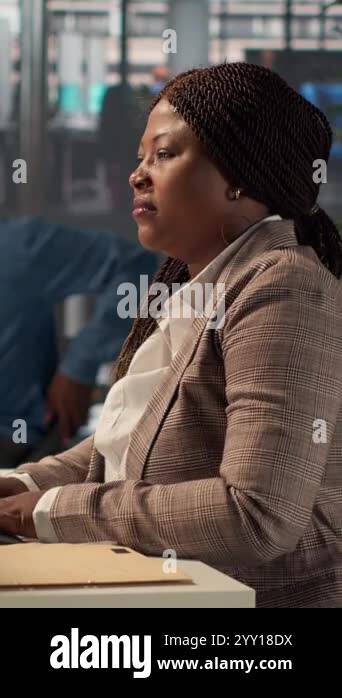 Vertical Video Woman CEO suffers from muscle cramps due to incorrect ...