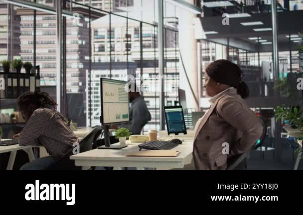 Woman CEO suffers from muscle cramps due to incorrect posture at the ...