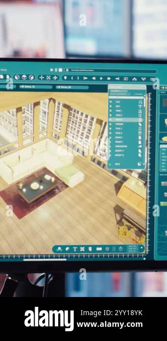 Freelancer working from home moving assets in 3D modeling program ...