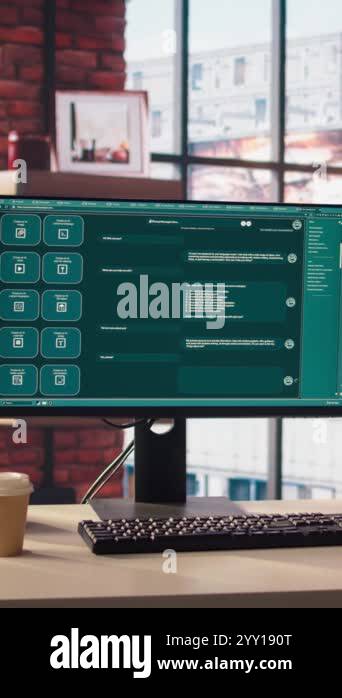 Ai Llm Chatbot Answering User Prompts Using Predictive Technology In Home Office Computer Setup