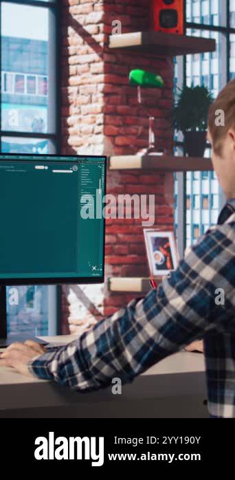 Man listening music while using AI program turning text prompt into ...