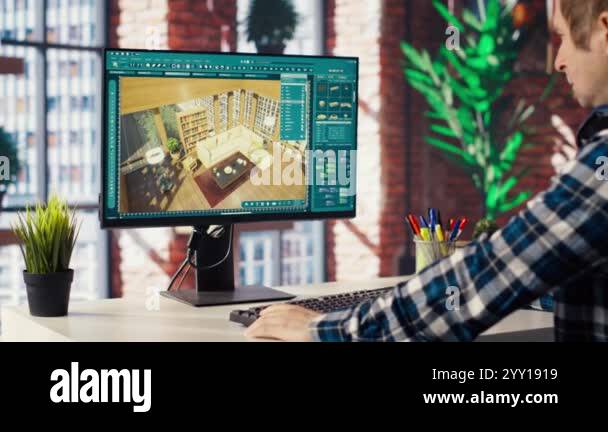 Assets being moved in 3D modeling program by architectural designer in ...