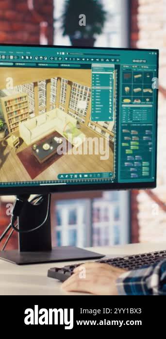 Assets being moved in 3D modeling program by architectural designer in ...