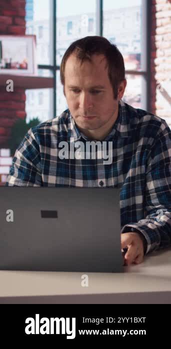 Remote employee calls managers remotely using internet videocall to ask ...
