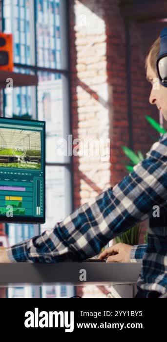 Video editor trimming segments of drone shot footage, working on ...