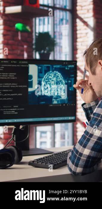 Admin uses computer for artificial intelligence computing simulation, waiting for code to finish ...