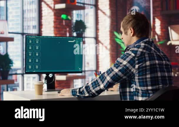 Graphic designer designing UX for AI software turning text prompt into ...