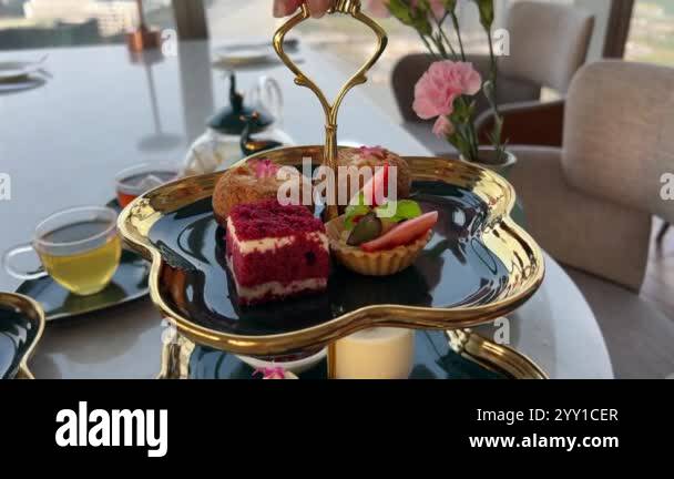 Tea time, traditional English tea ceremony with Afternoon tea cakes ...