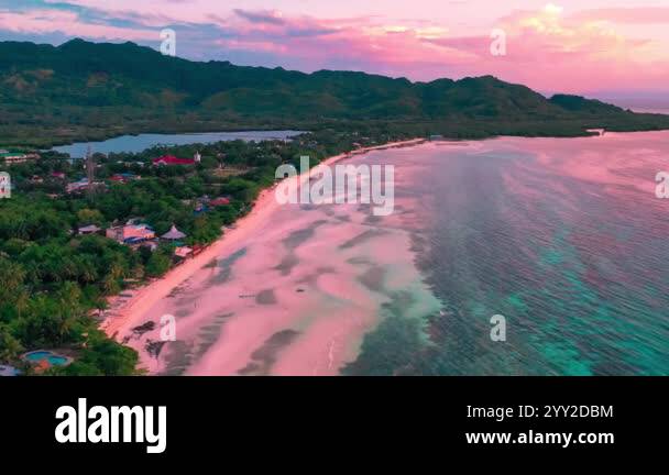 Aerial drone view of tropical coastline of Bohol Island at sunset ...